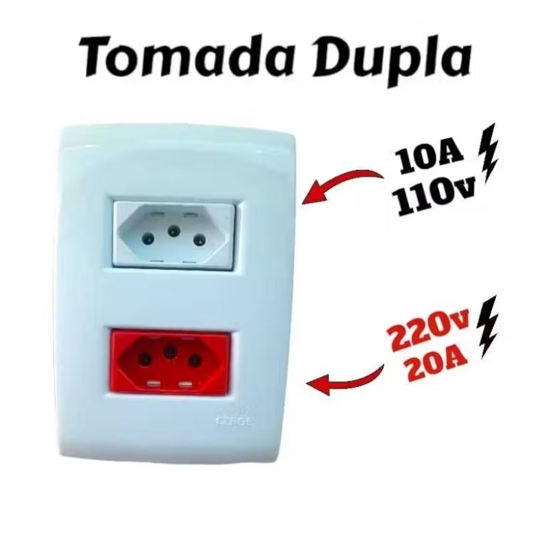 Kit 10 Tomada Dupla 4x2 Modular 10A e 20A Branco ou Vermelha Inmetro ...