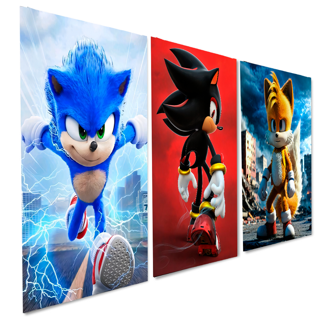 Kit 3 Quadros Decorativos Sonic Tails Knuckles Shadow the Hedgehog ...