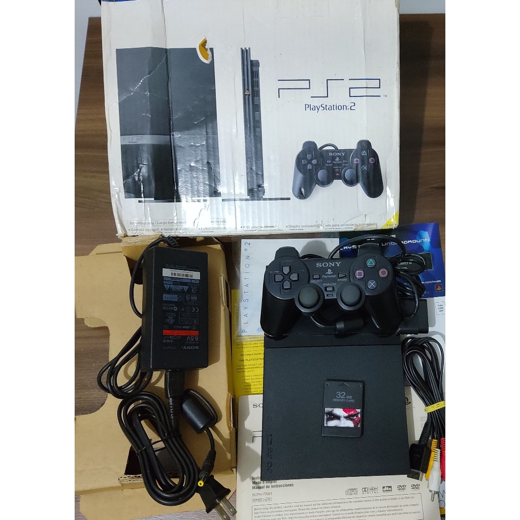 Ps2 Slim Completo Caixa Serial Controle Memory Card OPL Play 2 Scph ...