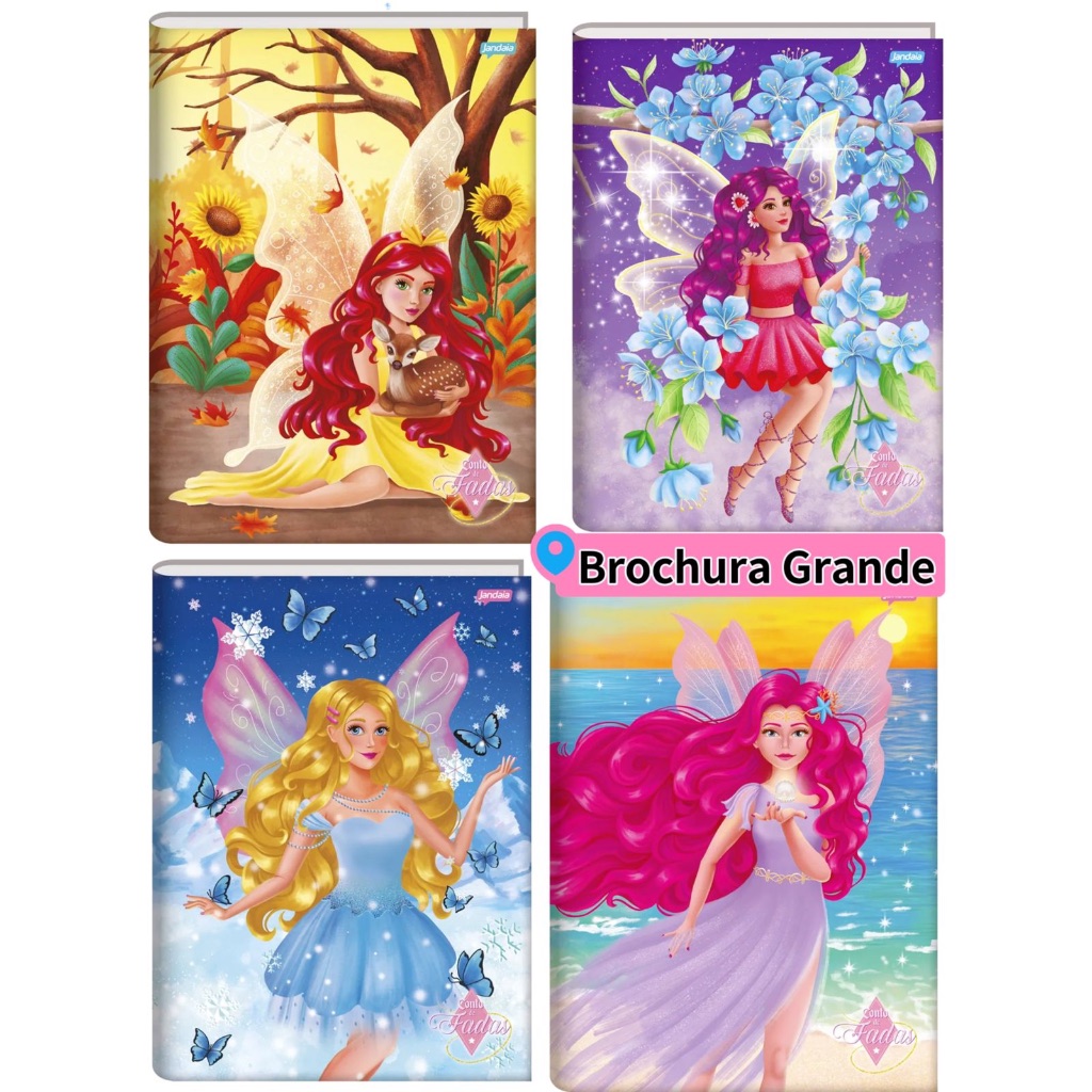 Caderno brochura Grande Capa Dura Infantil Menina 80 folhas Fada ...