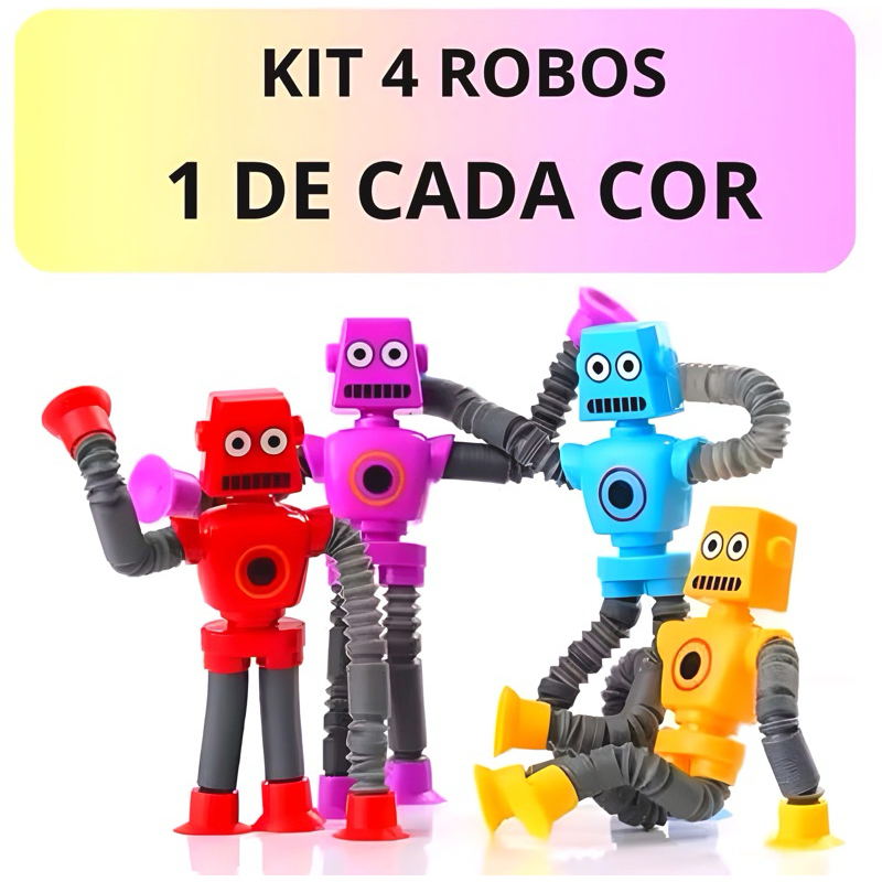 Kit 4 Robos Pop It Tubo Led Estica E Gruda Melman Magic Brinquedo Gruda ...