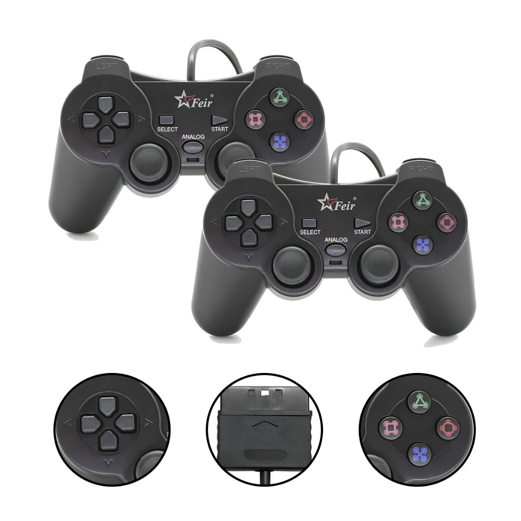 2 Controles de PS2 Dualshock Joystick Vibração Conexão com PS2 Clássico ...