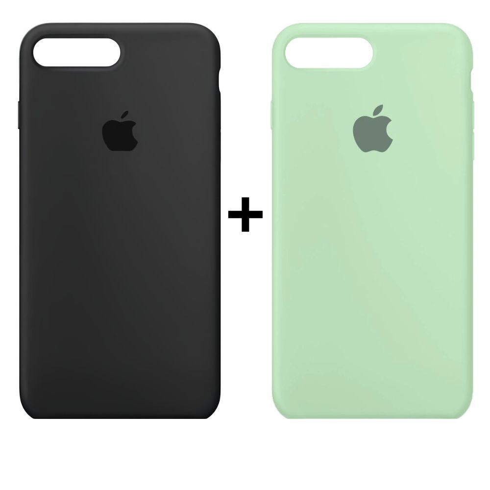 Kit 2 Capas de Iphone 7 ou 8 Plus Preta e Verde Pistache Fechada nas Laterais Case Aveludada e ...