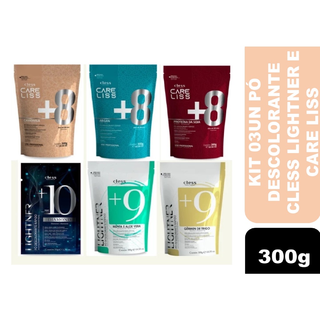 Kit 03un Pó Descolorante Cless 300g - Care Liss, Lightner, Diamond ...