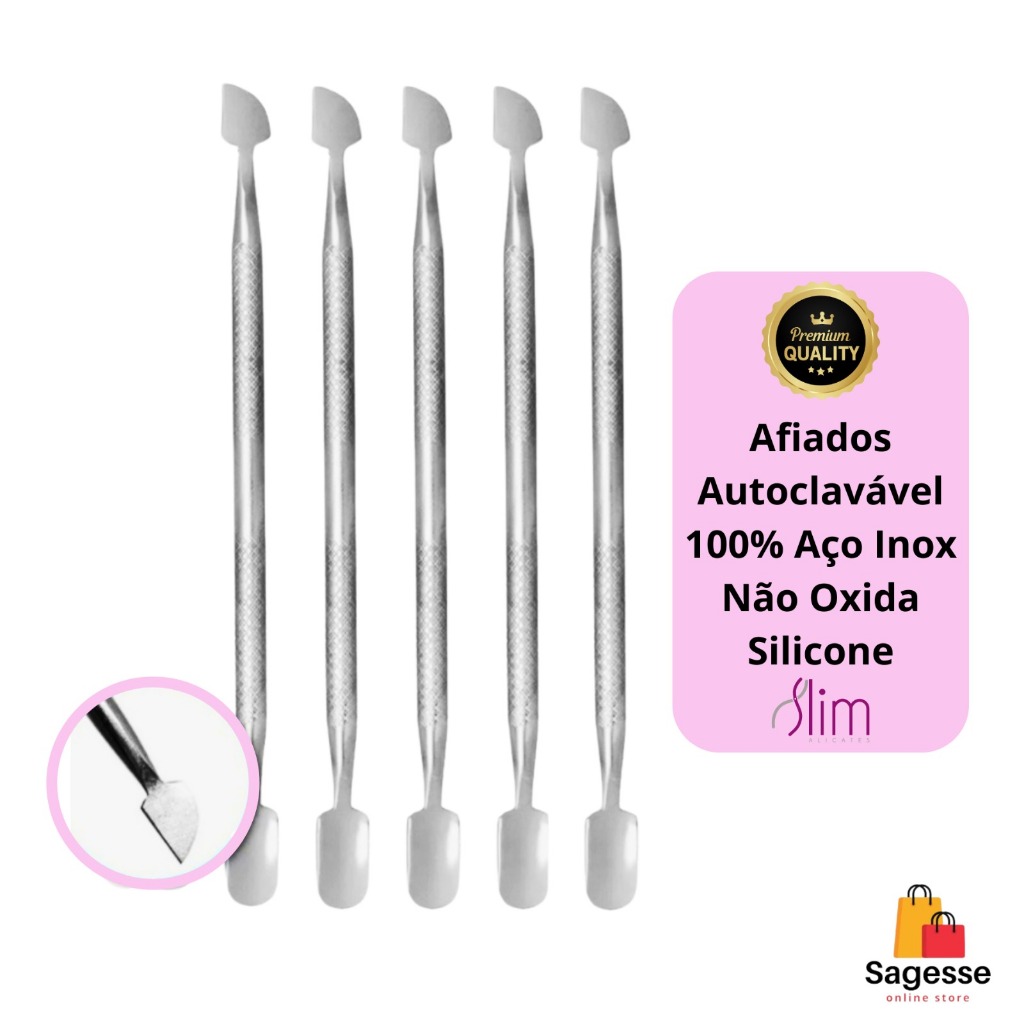 Kit com 5 Espátula Dupla Empurrador Inox Profissional Manicure e ...