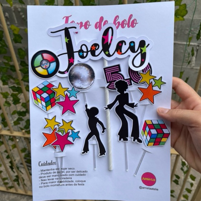 Topo De Bolo Anos 80 50 Anos Flashback Neon Discoteca Shopee