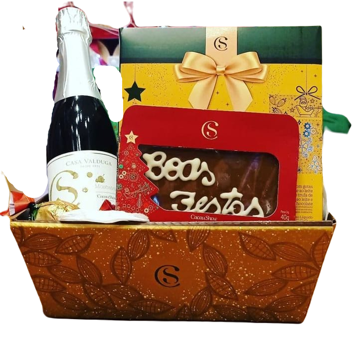 Cesta De Natal Para Presente Com Panettone E Espumante Cacau Show