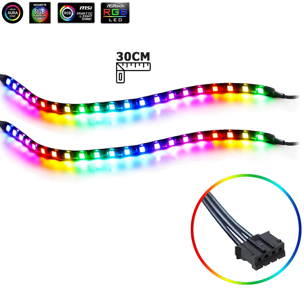 Barra de Led Argb 4 Pinos ARGB 5V Fita LED 30CM Argb Rgb Para Pc Gamer Imantada - Faz a Boa!