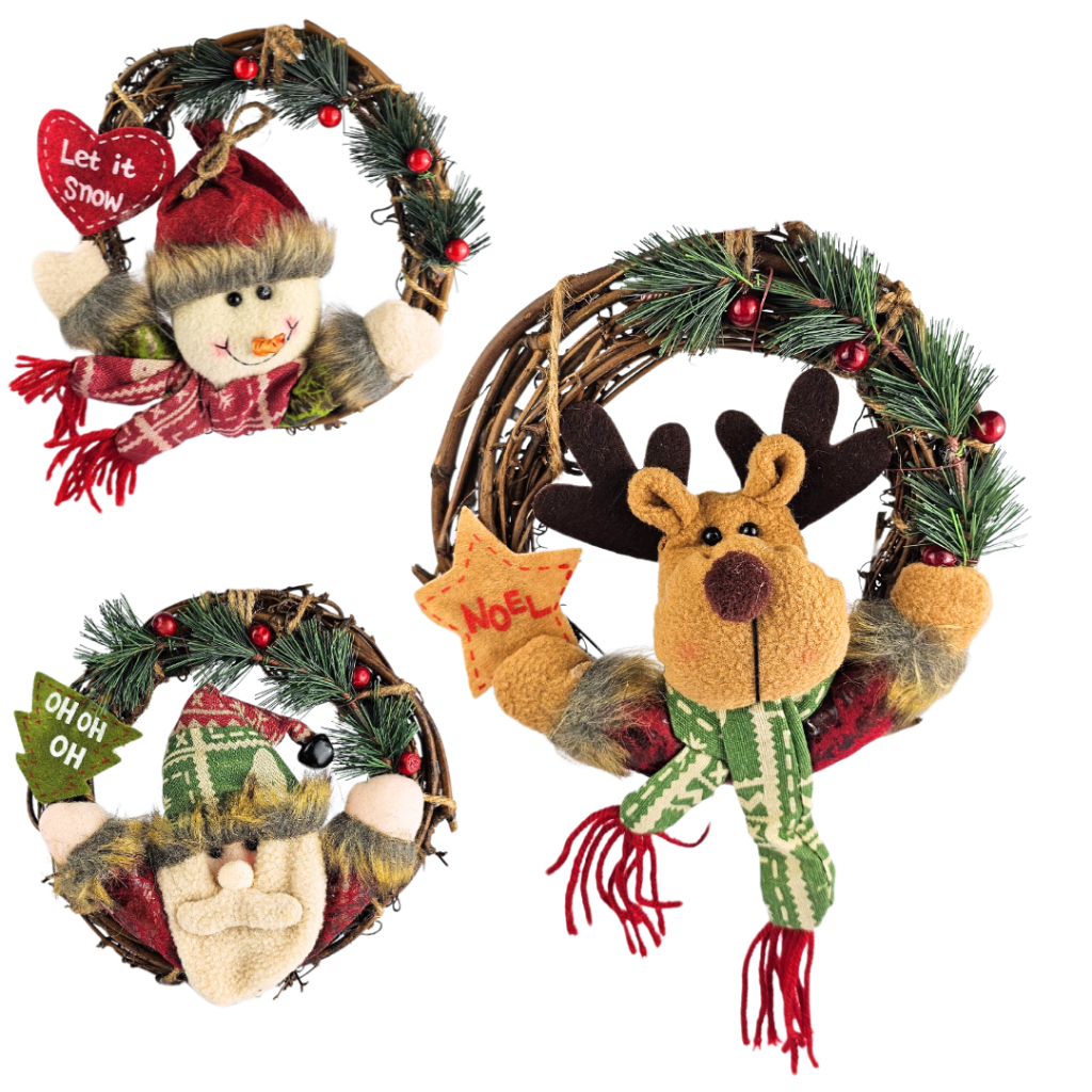 Guirlanda de Natal 20cm Enfeite de Porta Natal Luxo Decorada Com Papai ...