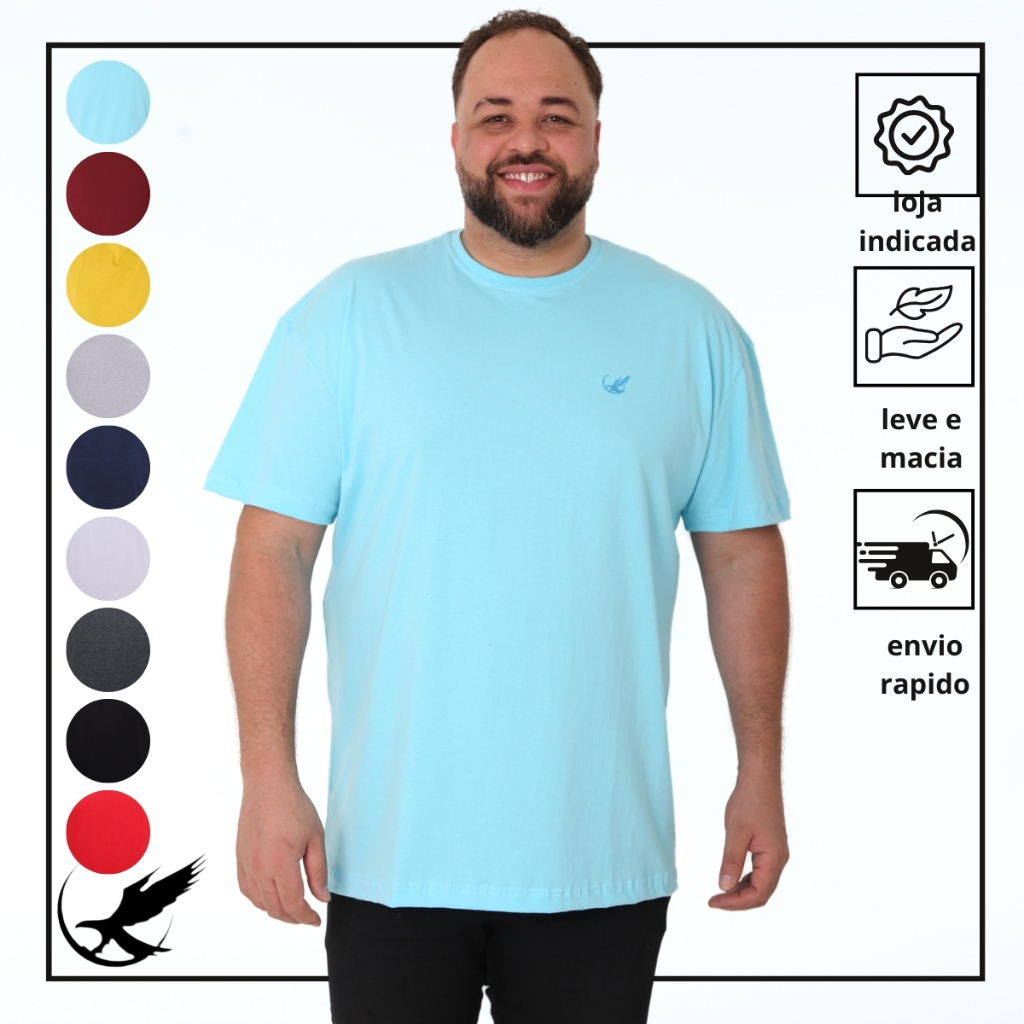Camiseta Masculina Plus Size g1/g2/g3 De 100% Algodão Tamanhos Extra Grandes Oferta Especial ...