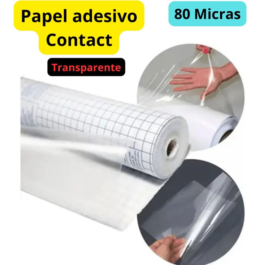 Papel Adesivo Tipo Contact Transparente Vinil Cristal 80 Micras 1 Metro X 45 CM - 5 Metro X 45CM ...