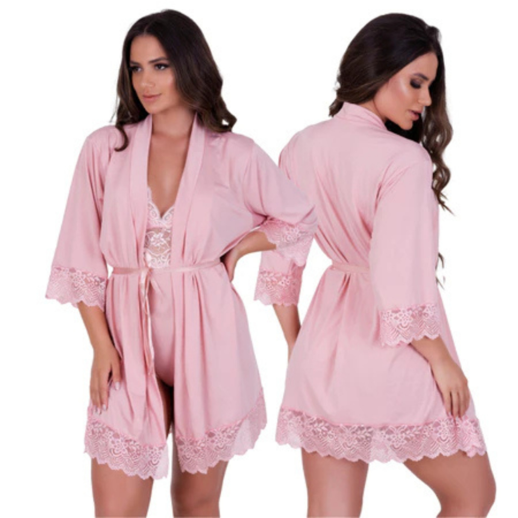 Robe Hoby Romantic Renda Luxo Sensual Conforto Roupão Sexy Noiva Lua De Mel Chá De Lingerie ...