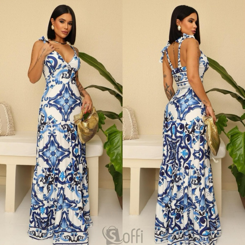 Vestido longo estampa azulejo moda 2025 réveillon, farm, floral moda ...