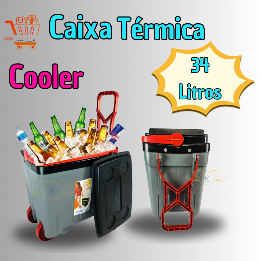 Caixa Térmica 34 Litros Cooler com Rodinha Com Alça Camping Pesca ...