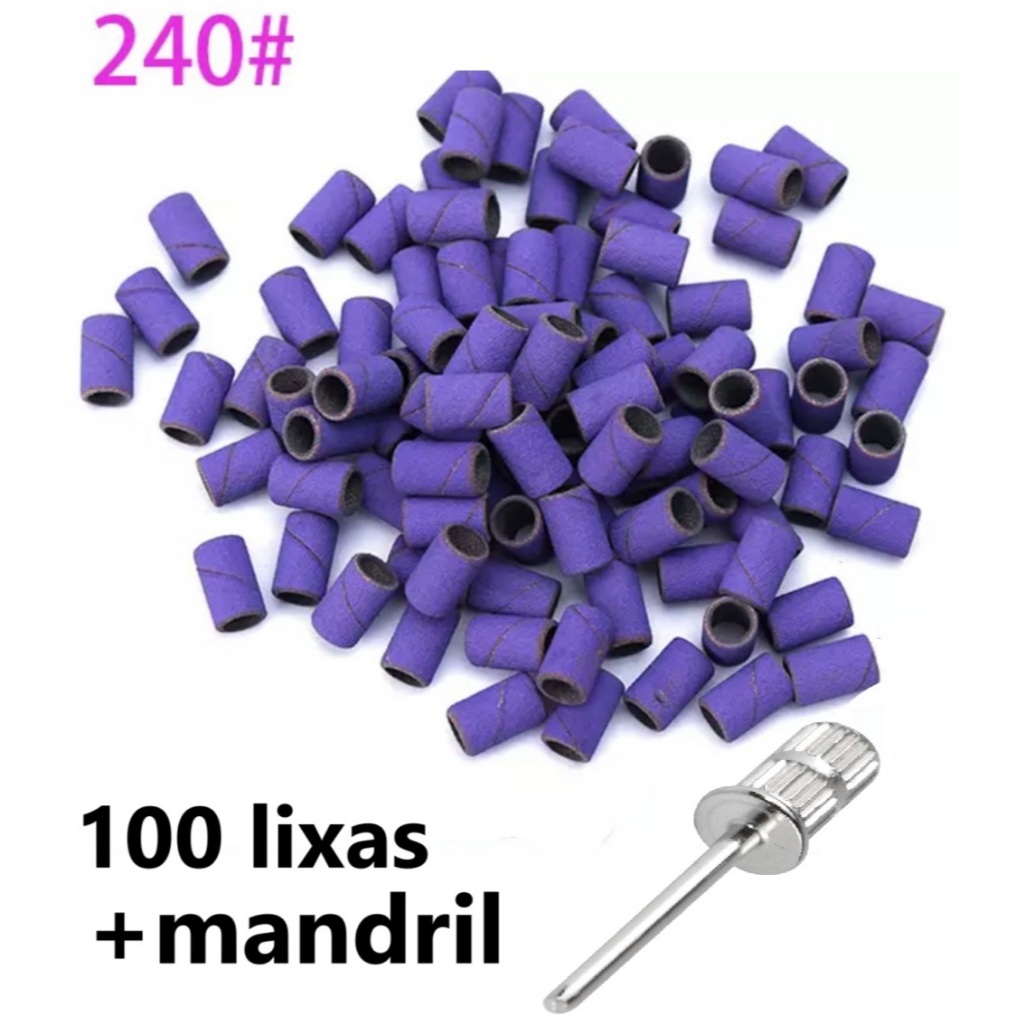 KIT LIXA FINA GRAMATURA 240# + MANDRIL PARA ENCAIXE MANICURE MOTORZINHO ...