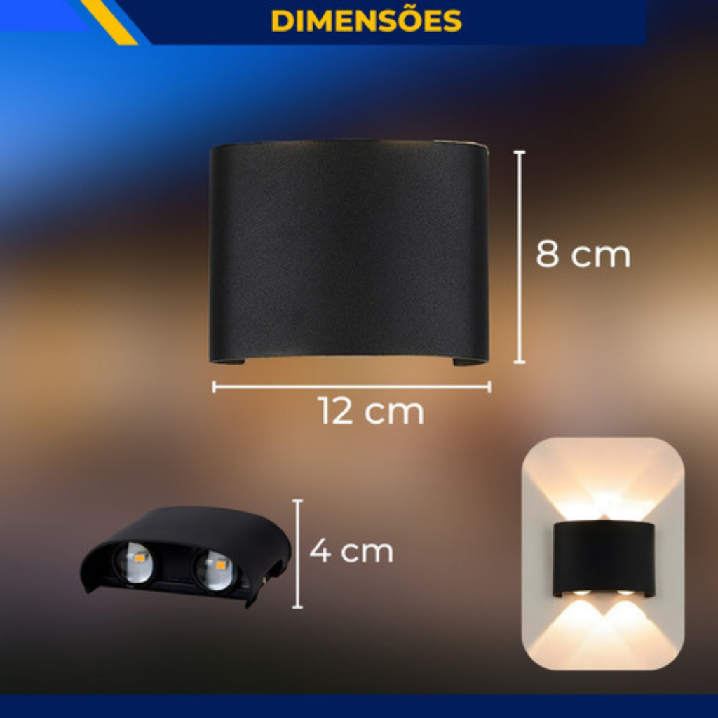 Arandela de Parede Luminária Area Interna Meia Lua 4/6/8w Fachos Cor Branco/Preta Led Branco ...