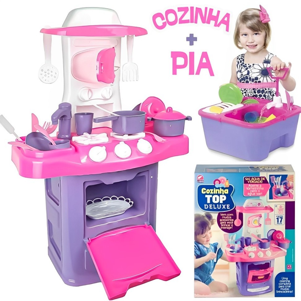 Kit Cozinha Infantil De Brinquedo Completa + Pia Saí Água de Verdade 2 ...