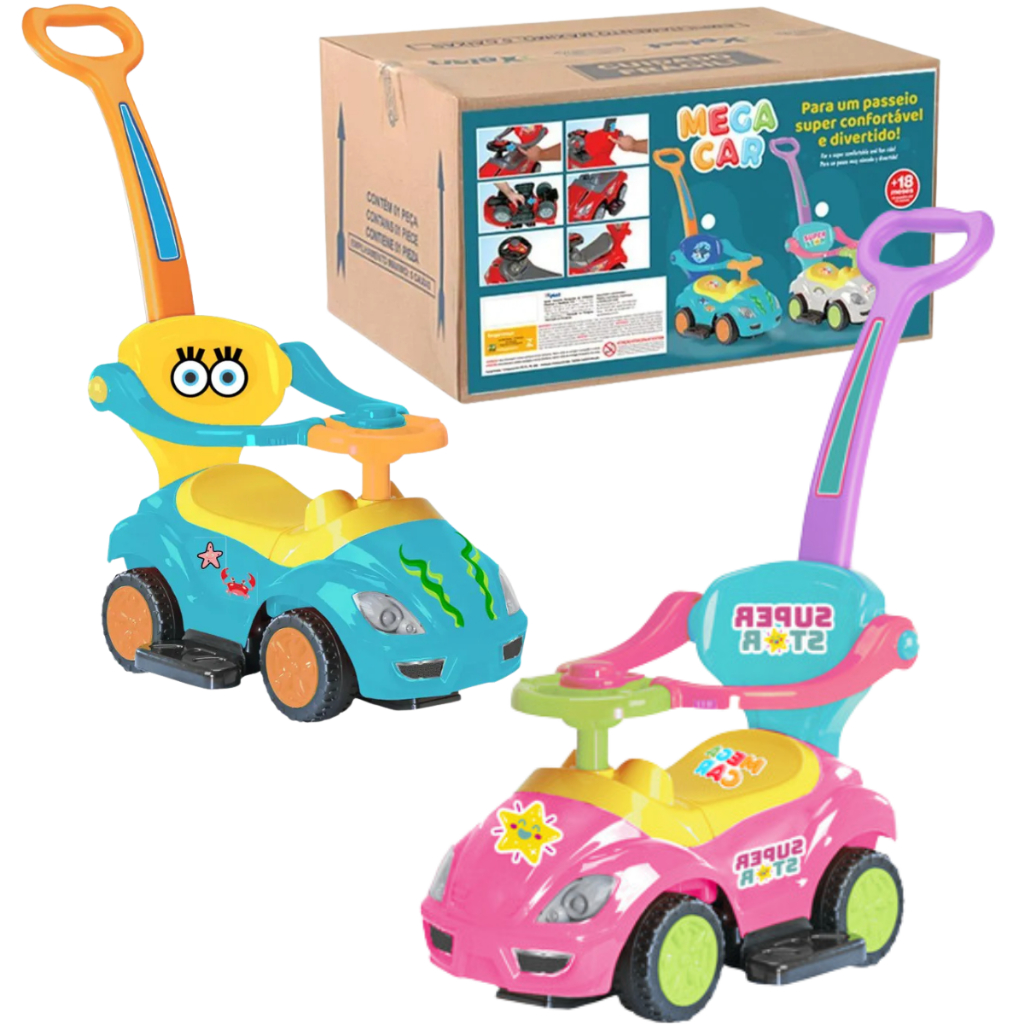 Carrinho de Bebê Quadriciclo Com Haste E Barra Motoca Infantil Menino ...