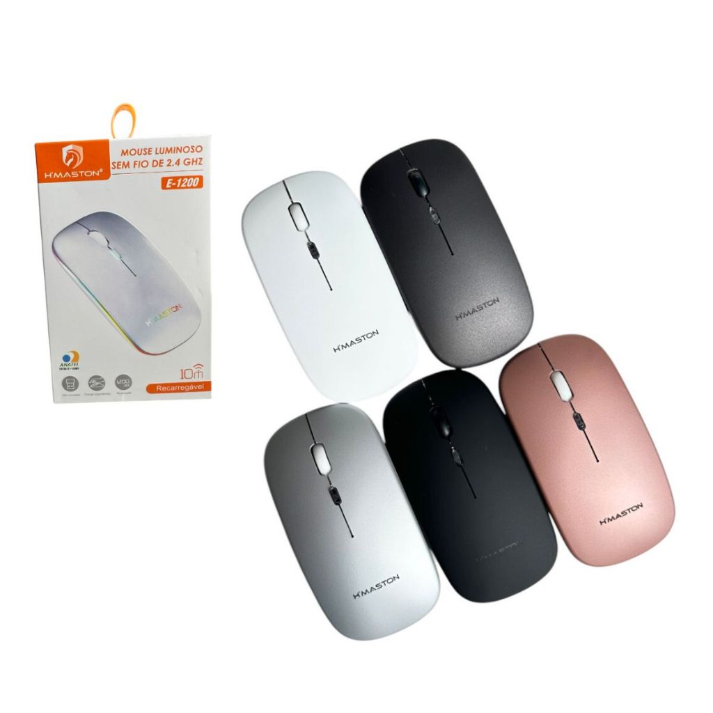 Mouse recarregável luminoso rgb sem fio rápido silencioso 2.4ghz ...