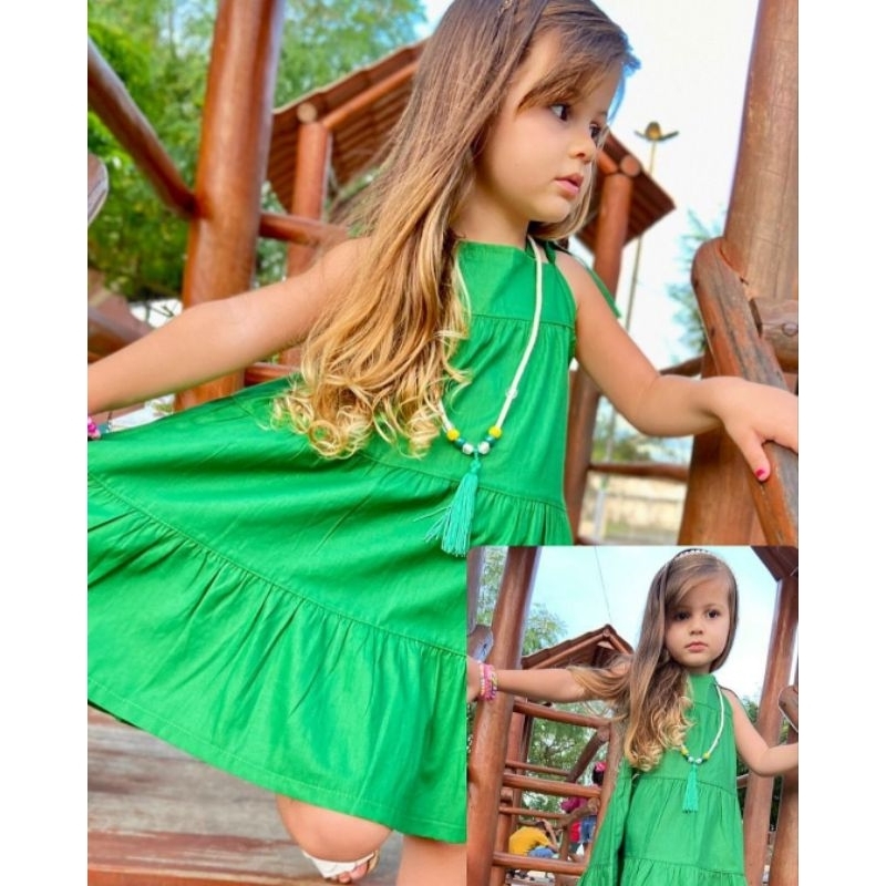 Promoção Natal Vestido infantil menina em linho VERDE. TAMANHO 10 ANOS ...