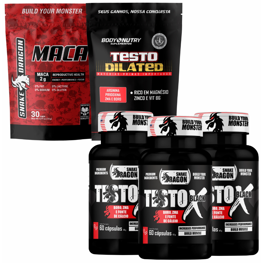 3x Pré Hormonal Testo X 180 cáps + Testo Dilated Vasodilatador 30 cáps ...