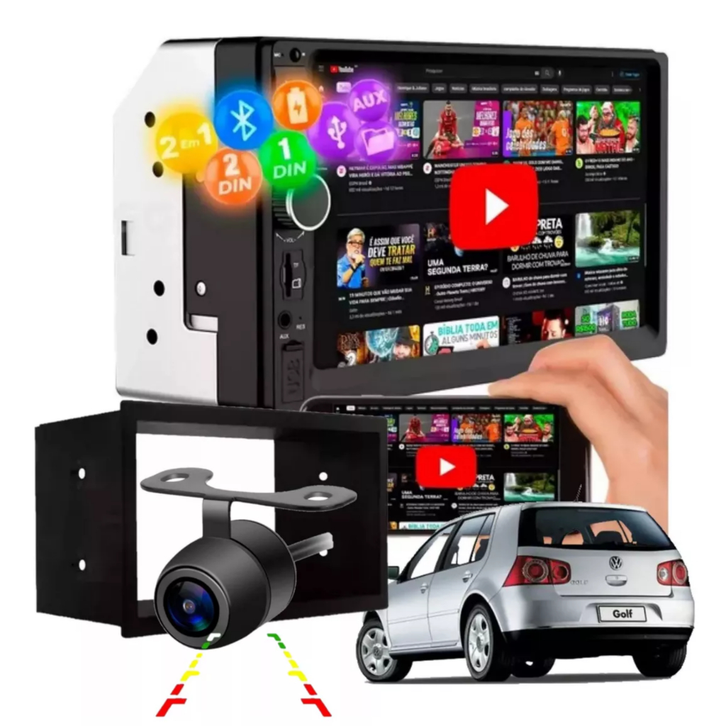 Central MULTIMIDIA Com Moldura e Câmera Golf Sapão 03/12 Mp5 Destroyer MP5 Tela 7 Polegadas ...