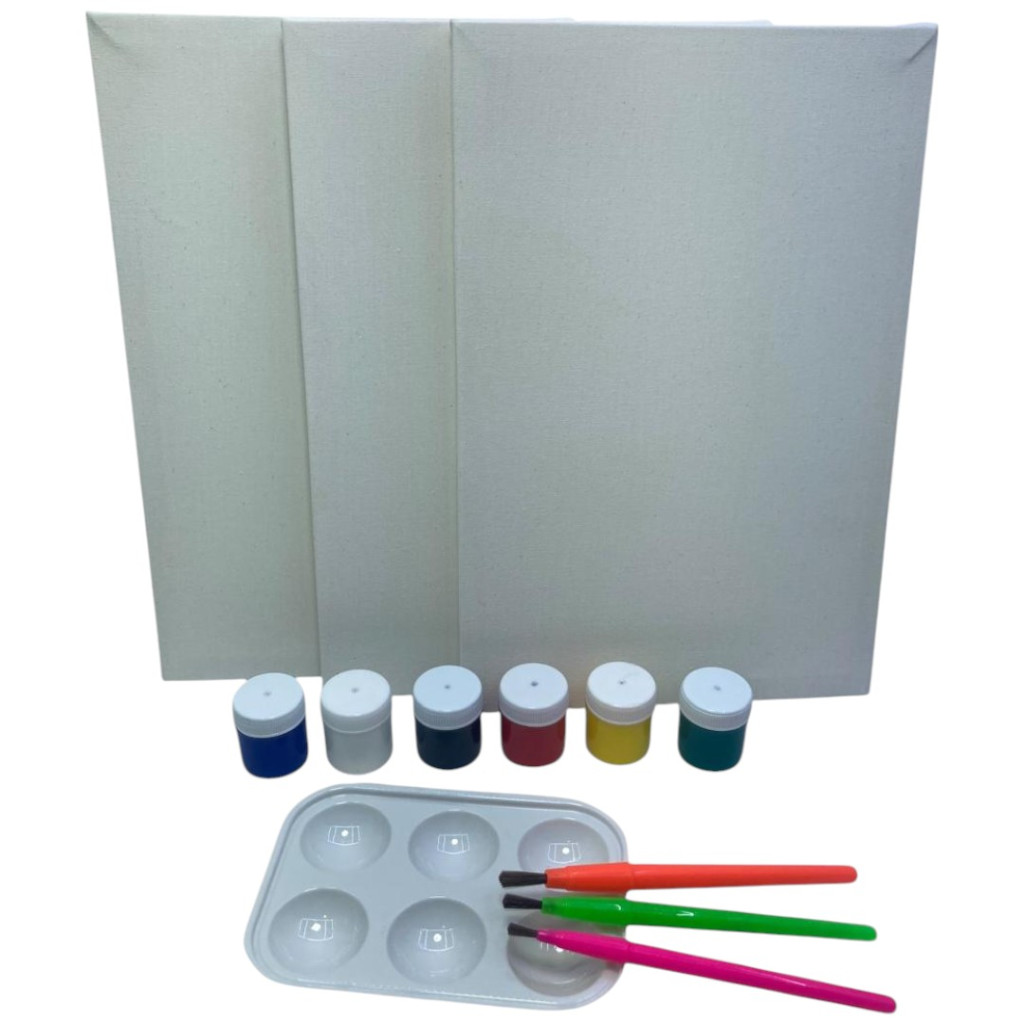 Kit pintura infantil com 3 telas, pinceis, tintas e godê 20x30 | Shopee ...