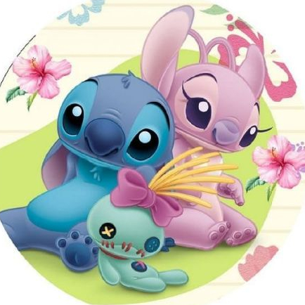 Painel para Festa Sublimado Redondo Tema: Stitch e Angel Flores 50X50 ...