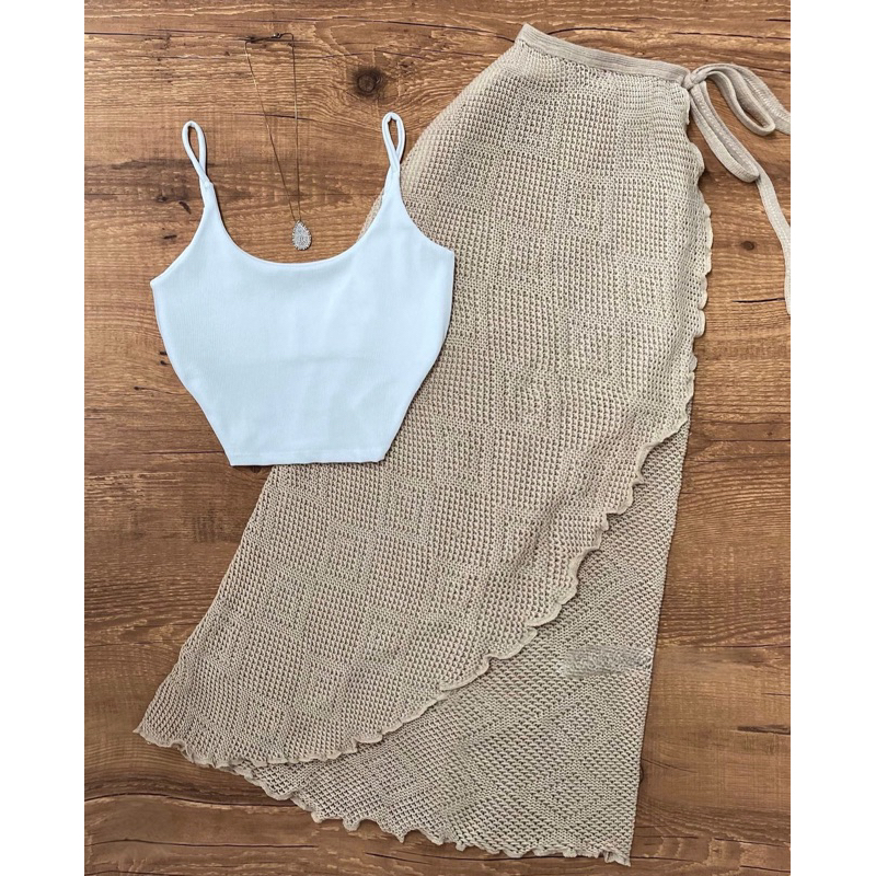Saia Pareô Envelope Crochê Trabalhado | Shopee Brasil