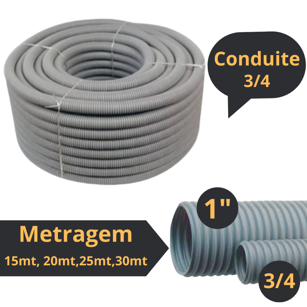 Rolo de Conduite Corrugado Cinza 3/4 Parede C/15-20-25-30 Metros ...