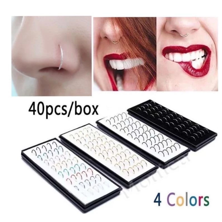 Atacado Estojo 40 Piercing Aço Argola Para Nariz | Shopee Brasil