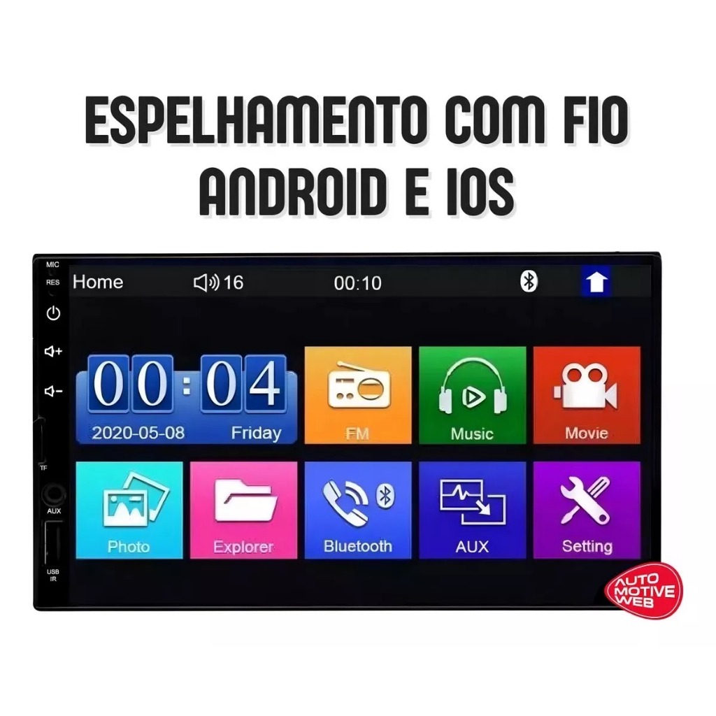 Central Multimidia Mp5 1 Din Tela 7 Polegadas Touch Screen | Shopee Brasil