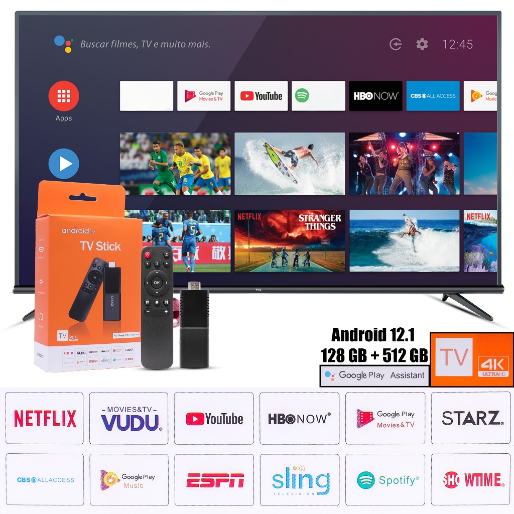 Tv Stick 4K Full Hd Smart Android Wi-fi Hdmi Android 12.1 Fire 128gb ...