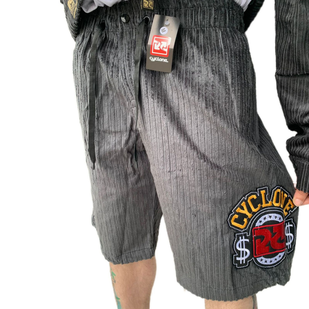 Bermuda Cyclone Veludo Chumbo | Shopee Brasil