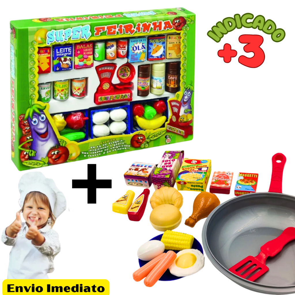 kit Brinquedo Infantil Cozinha Completa Super Feirinha+ Frigideira Gourmet Comidinhas Faz de ...