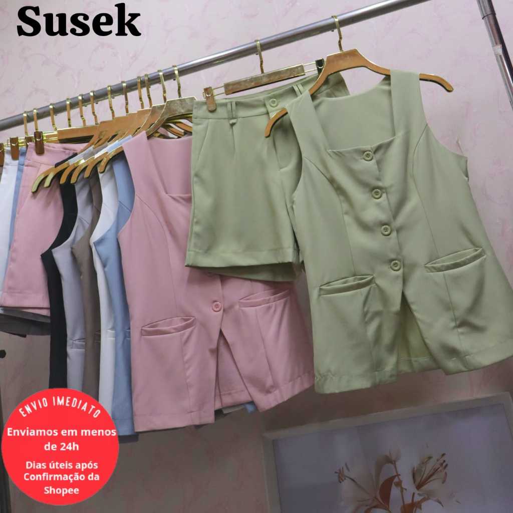 Susek Moda Conjunto Luis Twill Colete e Bermuda Coleção Nova 187 ...