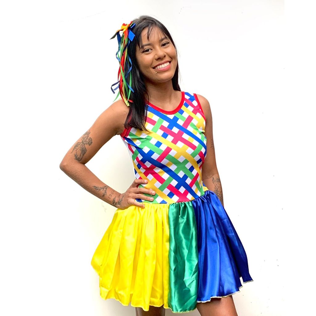 Vestido fantasia frevo infantil adulto bloco folia carnval colorido ...