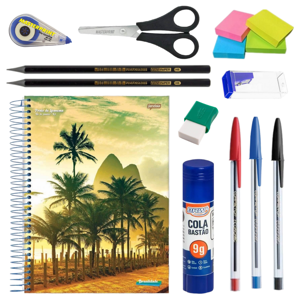 Kit Material Escolar Econômico Volta às Aulas 12 Itens Lápis Caderno ...