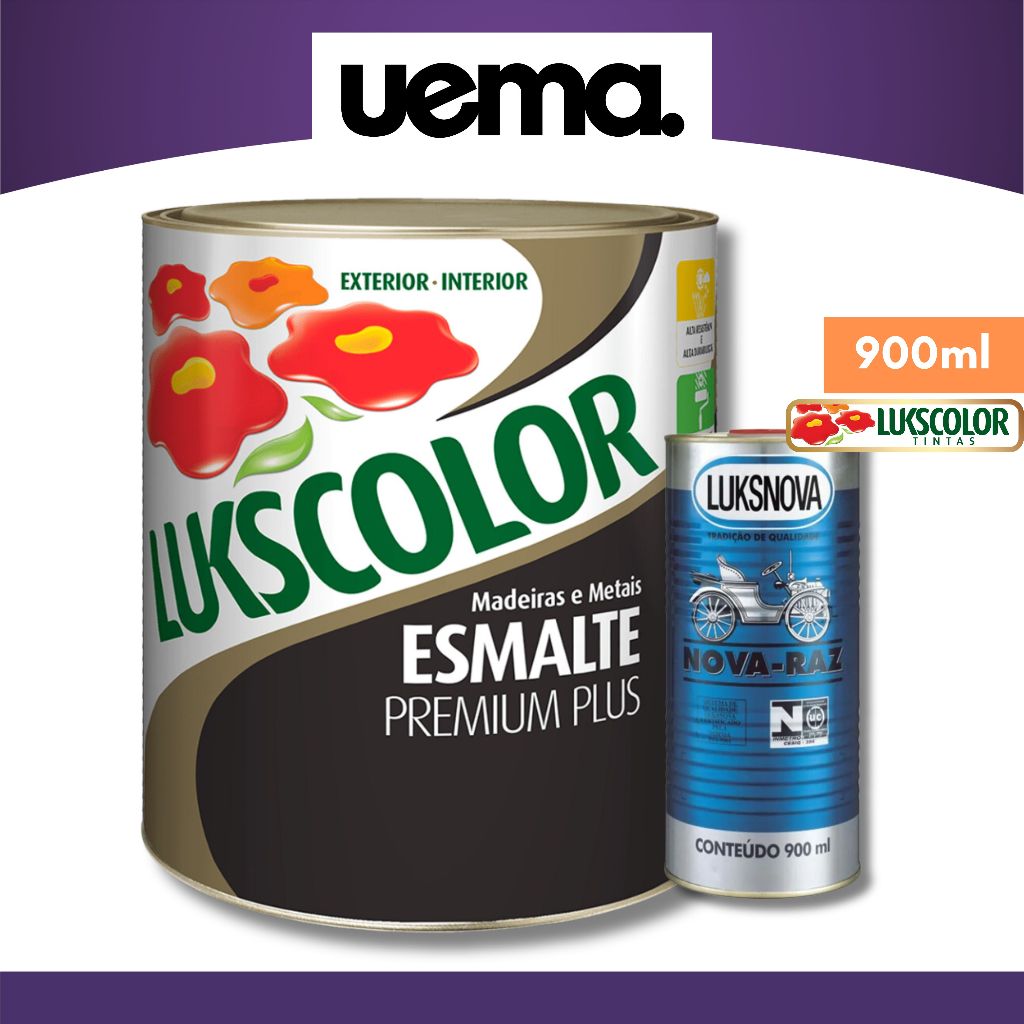 Kit Tinta Esmalte Sintético Premium Plus 900ml Lukscolor + Aguarrás 900ml Nova Raz Madeiras e ...