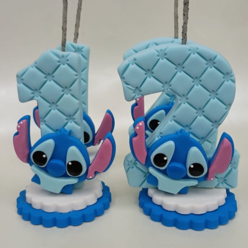 Stitch azul / vela aniversário biscuit topo bolo decoração festa stitch ...