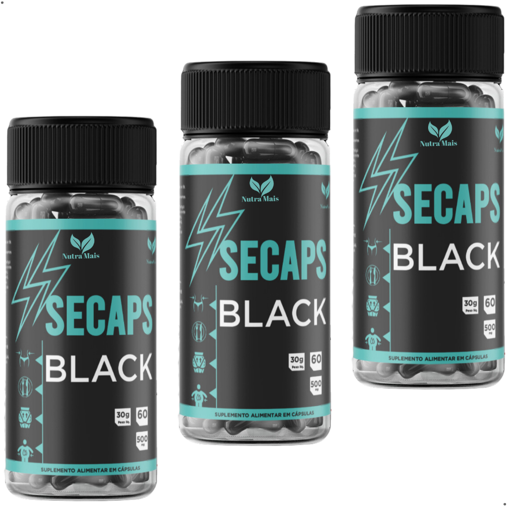 Kit 3 Secaps Black Original 3 Potes 60 Cápsulas Cada Secaps Max Black ...