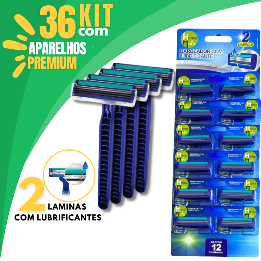 Kit 36 Aparelho De Barbear Premium Barbeador Descartável 2 lâminas ...