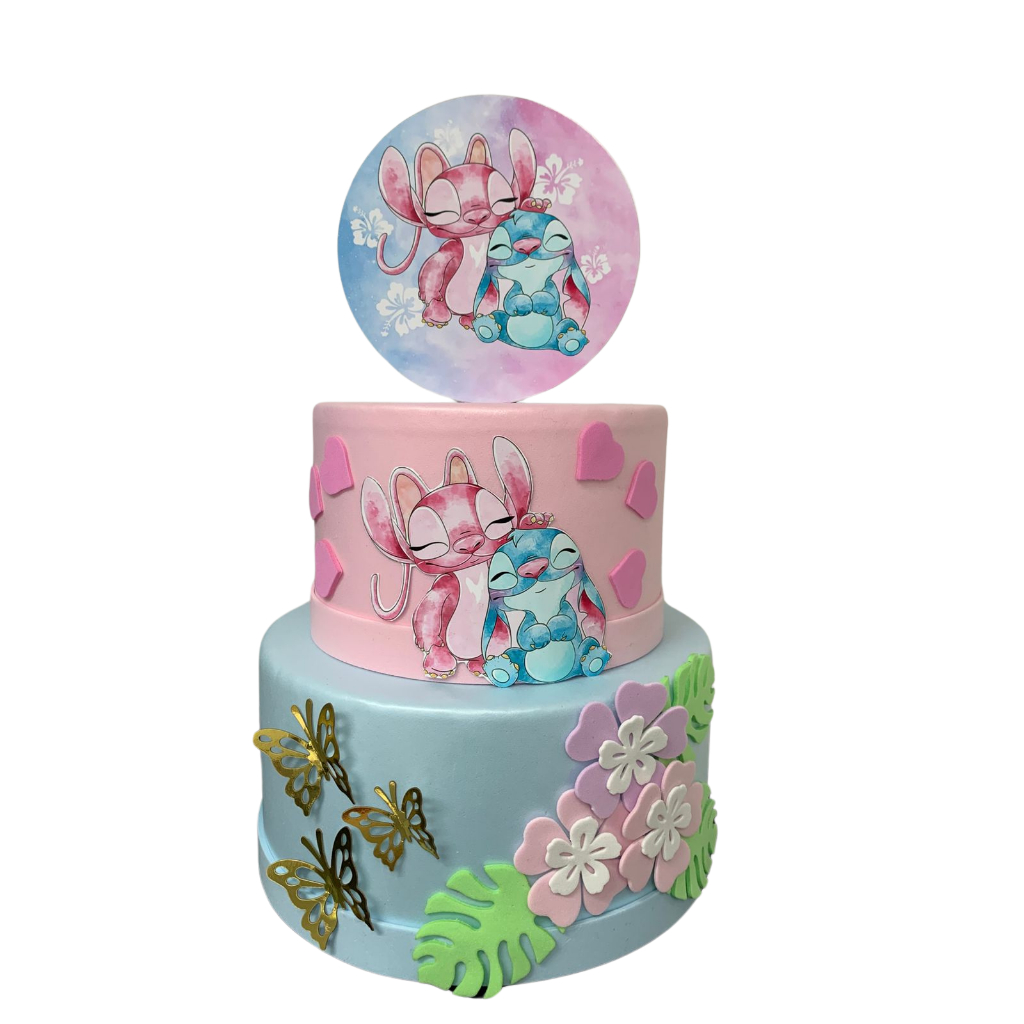 BOLO FAKE STITCH E ANGEL AQUARELA | Shopee Brasil