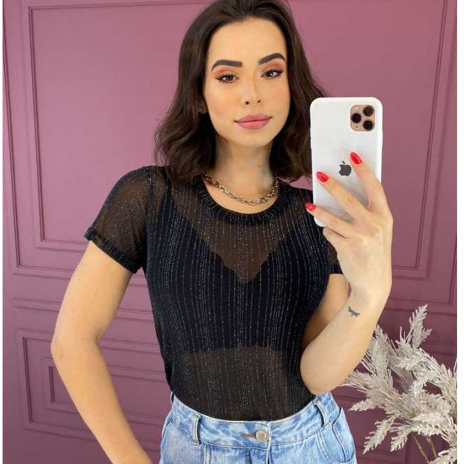 Body de tule manga curta com brilho | Shopee Brasil
