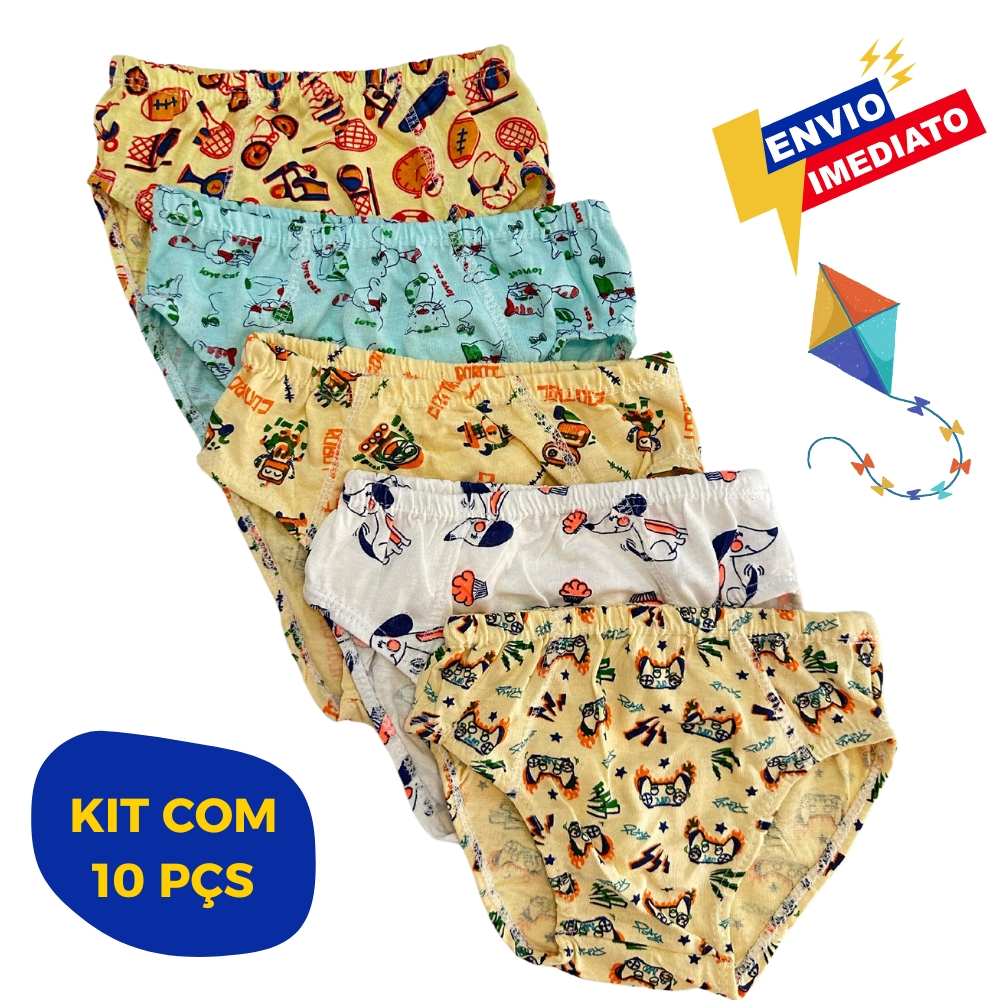 Kit Cuecas Algodão Infantil Slip Estampadas 3 a 4 Anos confortável ...
