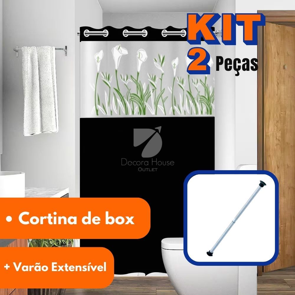 KIT Cortina Box em PVC Estampada C/ Varão Moderno Extensível De ...