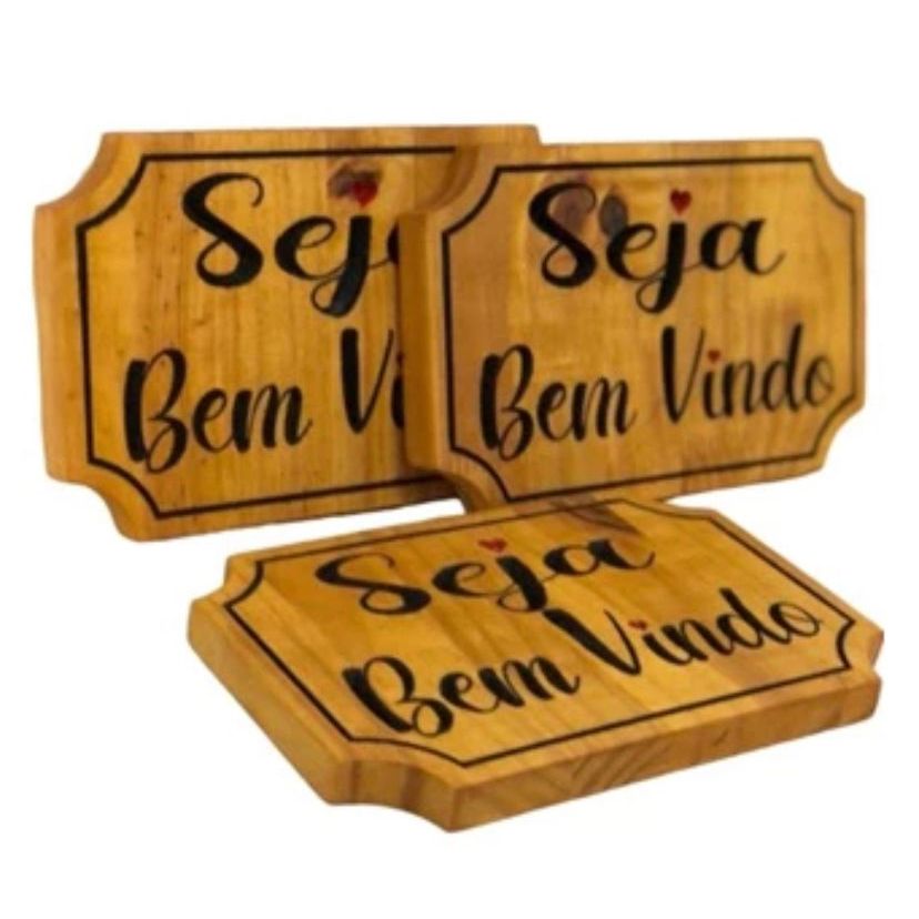 Placa "SEJA BEM VINDO" entalhado em MADEIRA (Personalizável) | Shopee ...