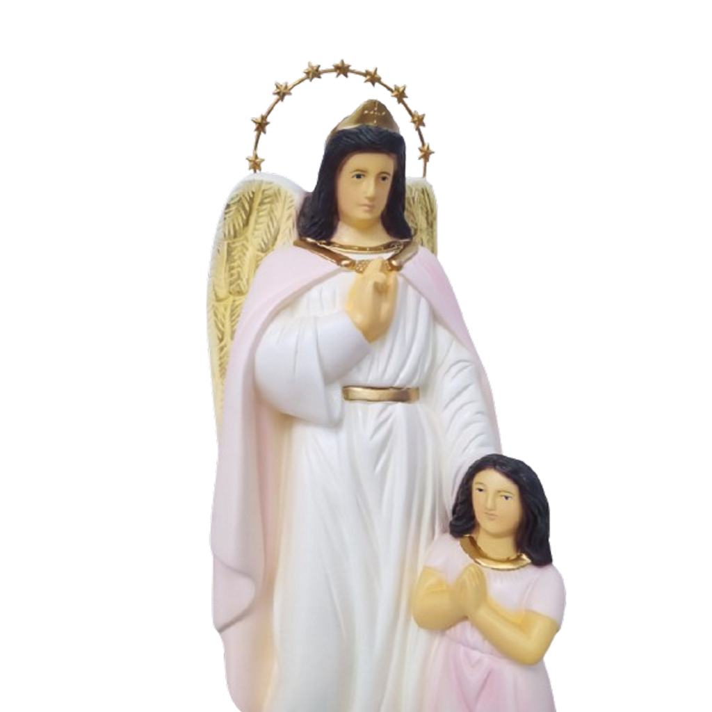 Imagem Anjo Da Guarda 35 Cm Rosa Balcao Aureola Estrelas | Shopee Brasil