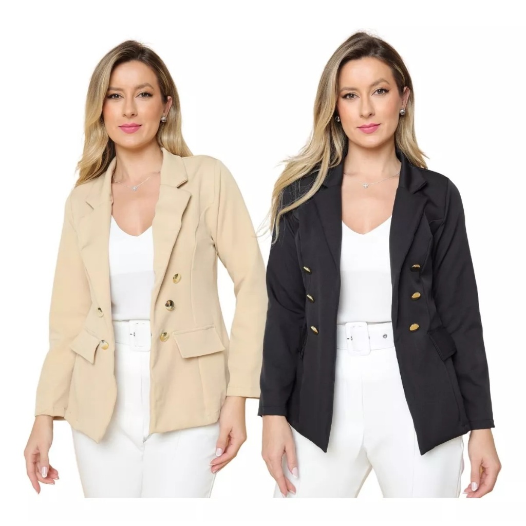 Blazer Feminino Casaquinho Alfaiataria Casaco Social Com Botão Lindo Dourado Super Envios ...