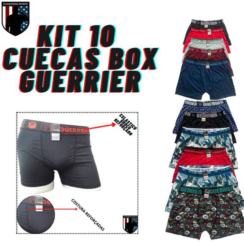 Kit 10 Cuecas Masculino guerrier Boxer cueca Box GUERRIER Basic Microfibra COM FORRO 100% ...